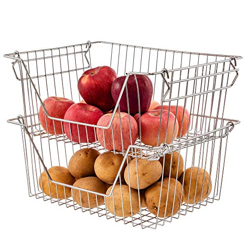 SANNO Stackable Baskets Organizing Pantry Organization and Storage Metal Kitchen Organization Bins Cabinet Metal Baskets for StorageBin for Kitchen Counter Bathroom Shelves Storage Onion Potato Farmhouse Baskets