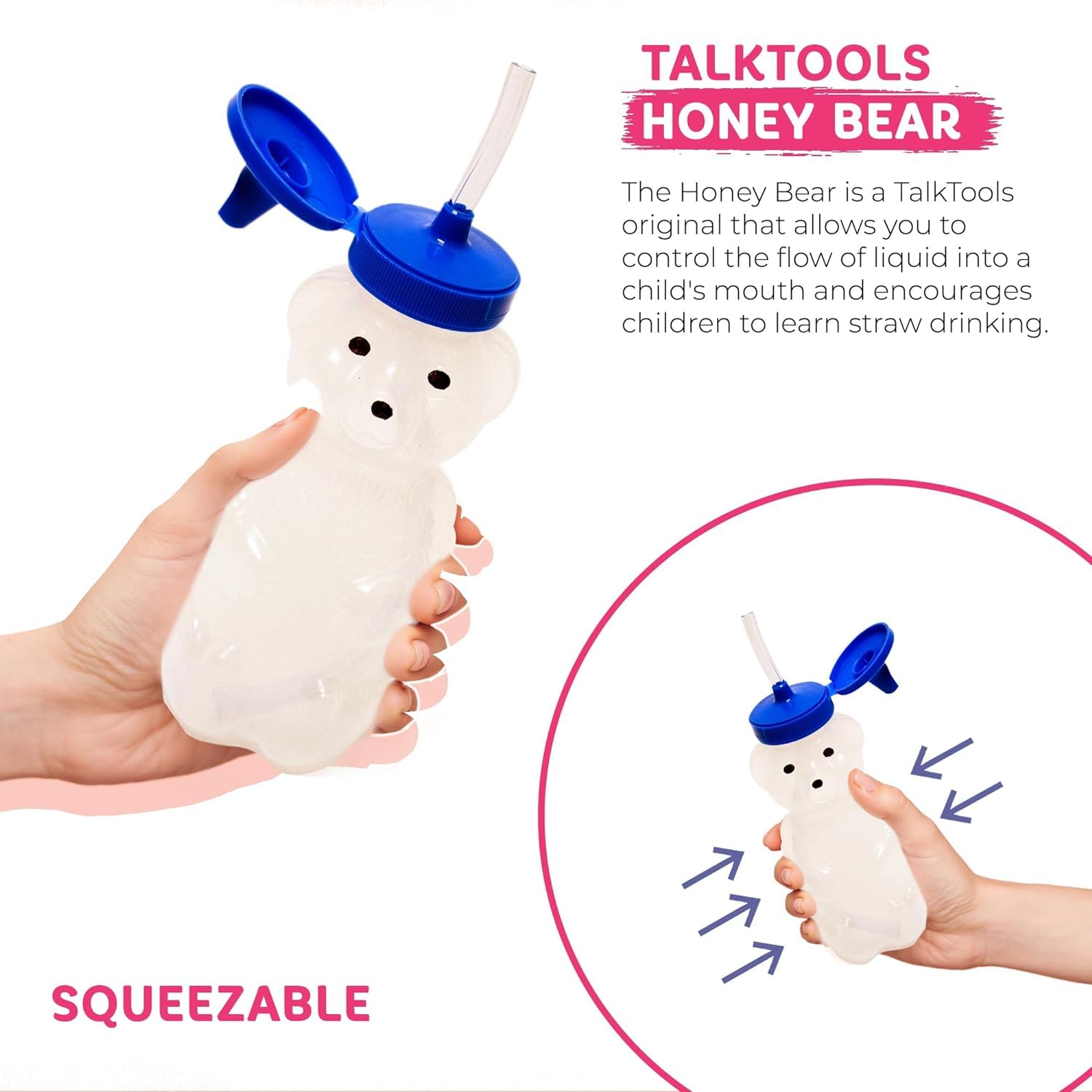 TalkTools Honey Bear Straw Cup for Babies - BPA-Free, Food-Grade Therapy Sippy Bottles for Speech and Feeding Training - Leak-Proof, Licensed Speech Pathologist (Single, 5, Ounce)