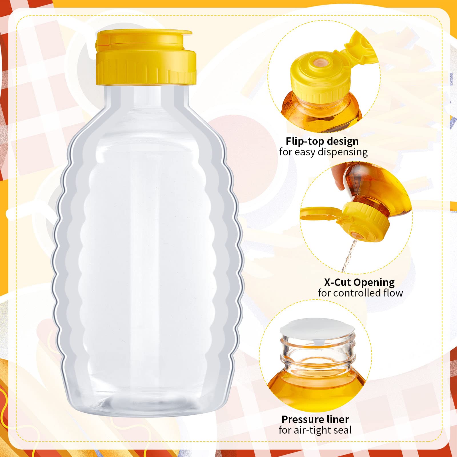 36 Pieces 8/16 oz Honey Bottles Squeeze Honey Bottles Clear Plastic Honey Bottles Honey Jar Container with 36 Pcs Chalkboard Labels and and 1 Pcs Pen Honey Holder with Flip Lid for Dispensing Food