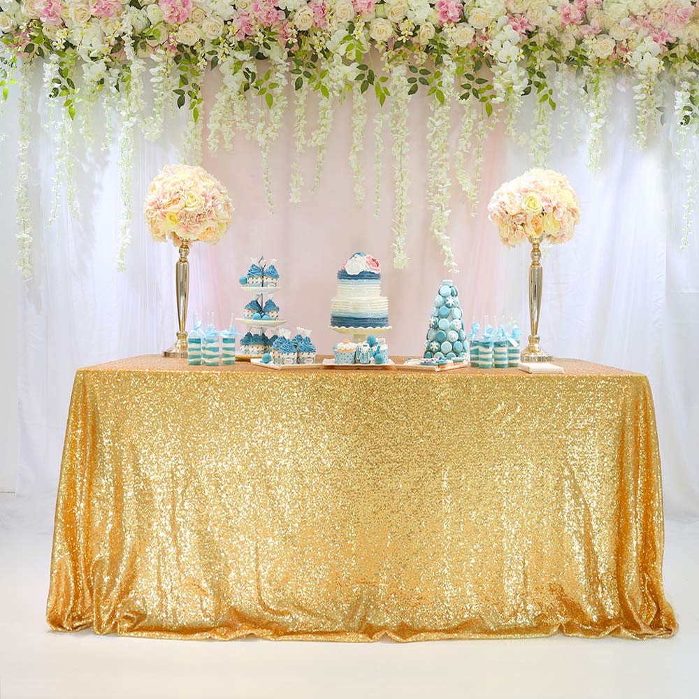 BalsaCircle TRLYC Fathers'Day Gift Sparkly Gold Sequin Tablecloth for Party-72x72Inch