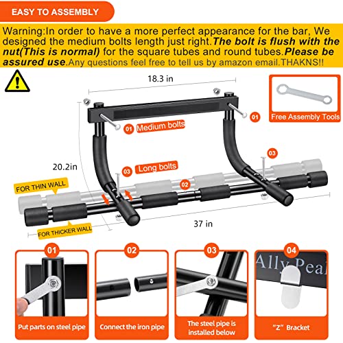 Ally Peaks Pull Up Bar for Doorway | Thickened Steel Max Limit 440 lbs Upper Body Workout| Multi-Grip Strength| Indoor Chin-Up Bar Fitness Trainer for Home Gym Portable