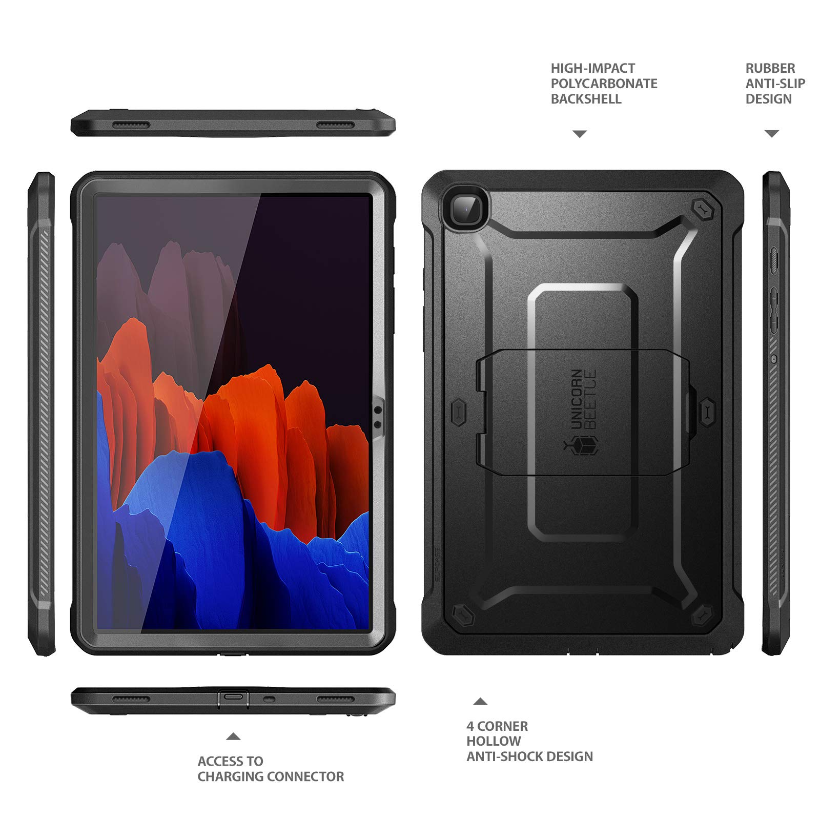 SUPCASE for Galaxy Tab A7 Case with Stand (Unicorn Beetle Pro), [Built-in Screen Protector] Full-Body Shockproof Anti-Scratch Heavy Duty Protective Tablet Case for Samsung Tab A7 10.4 Inch, Black