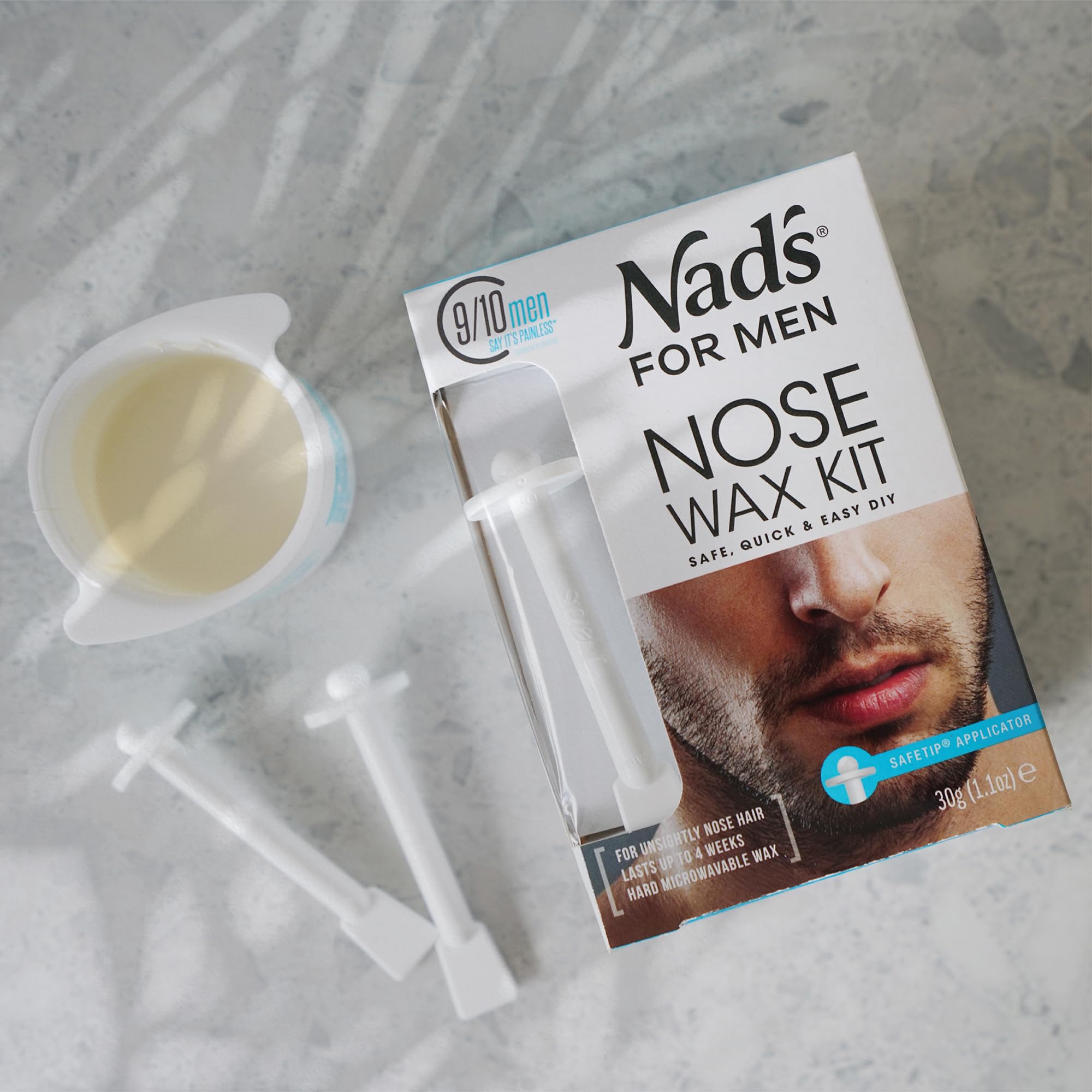 Nad's For Men Nose Waxing Kit - Hair Removal with Hard Wax, Moustache Protectors, Applicators, Spatulas, and Post-Wax Wipes