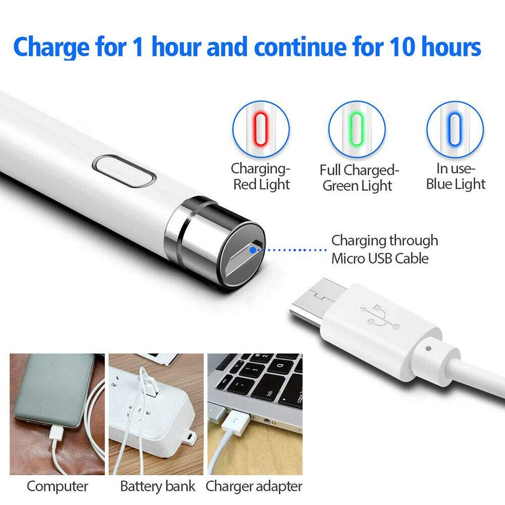 Stylus Pencil Compatible for Apple,Active Stylus Pens for Touch Screens,Smart Rechargeable Capacitive 1.5mm Fine Point iPad Pen and Most Tablets on Touchscreen Devices Stylus with Pen (White)