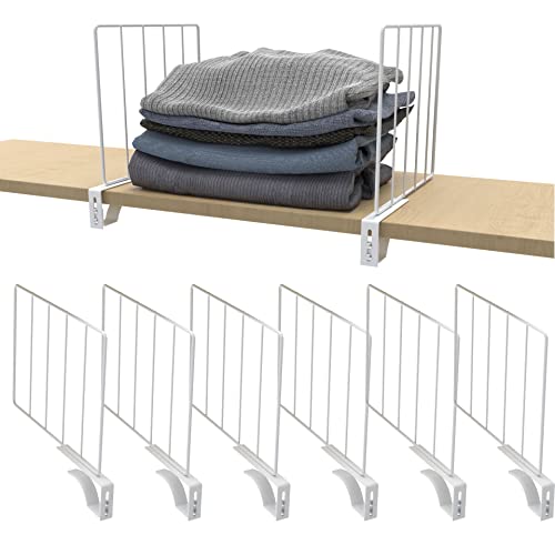 BTSD-home Adjustable Shelf Divders for Organization and Storage Metal Closet Dividers for Wood Shelves in Cabniet Kitchen Bedroom and Office (6 Pack)