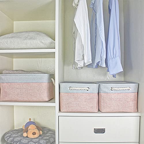 Yimi's Dream Foldable Storage Basket, [3-Pack] Storage Bin for Gifts Empty, Fabric Storage Baskets for Shelves with Handles, Pink Storage Bins for Organization (GlacierGrey & Pink, 15Lx11Wx8H inch)