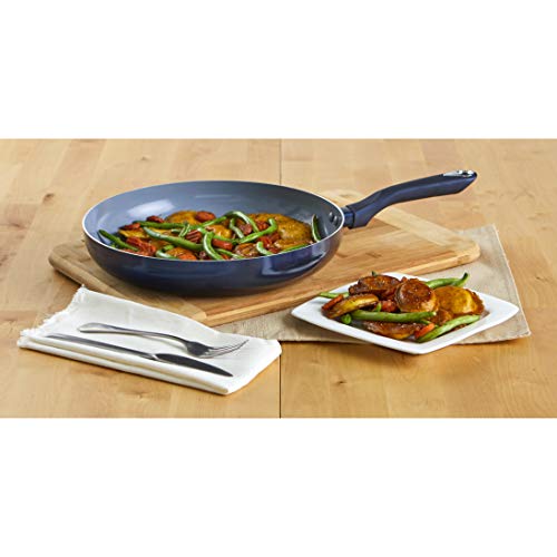 IMUSA USA Blue Ceramic Fry Pan with Soft Touch Handle, 12 Inch, 12"