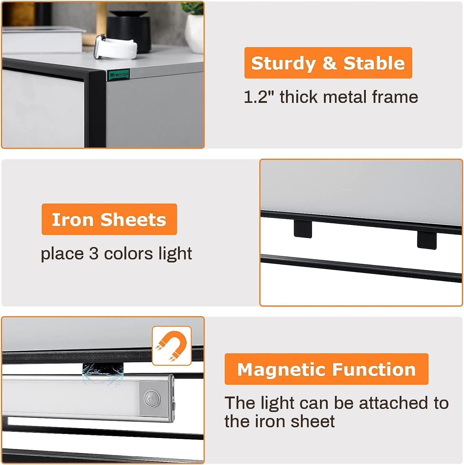 HOMMPA Nightstand with Auto Led Light Grey Night Stand with Infrared Sensor Lights 3 Colors Adustable Brightness Led Bedside Table with Metal Frame 2 Drawers High Gloss Modern Night Stand for Bedroom