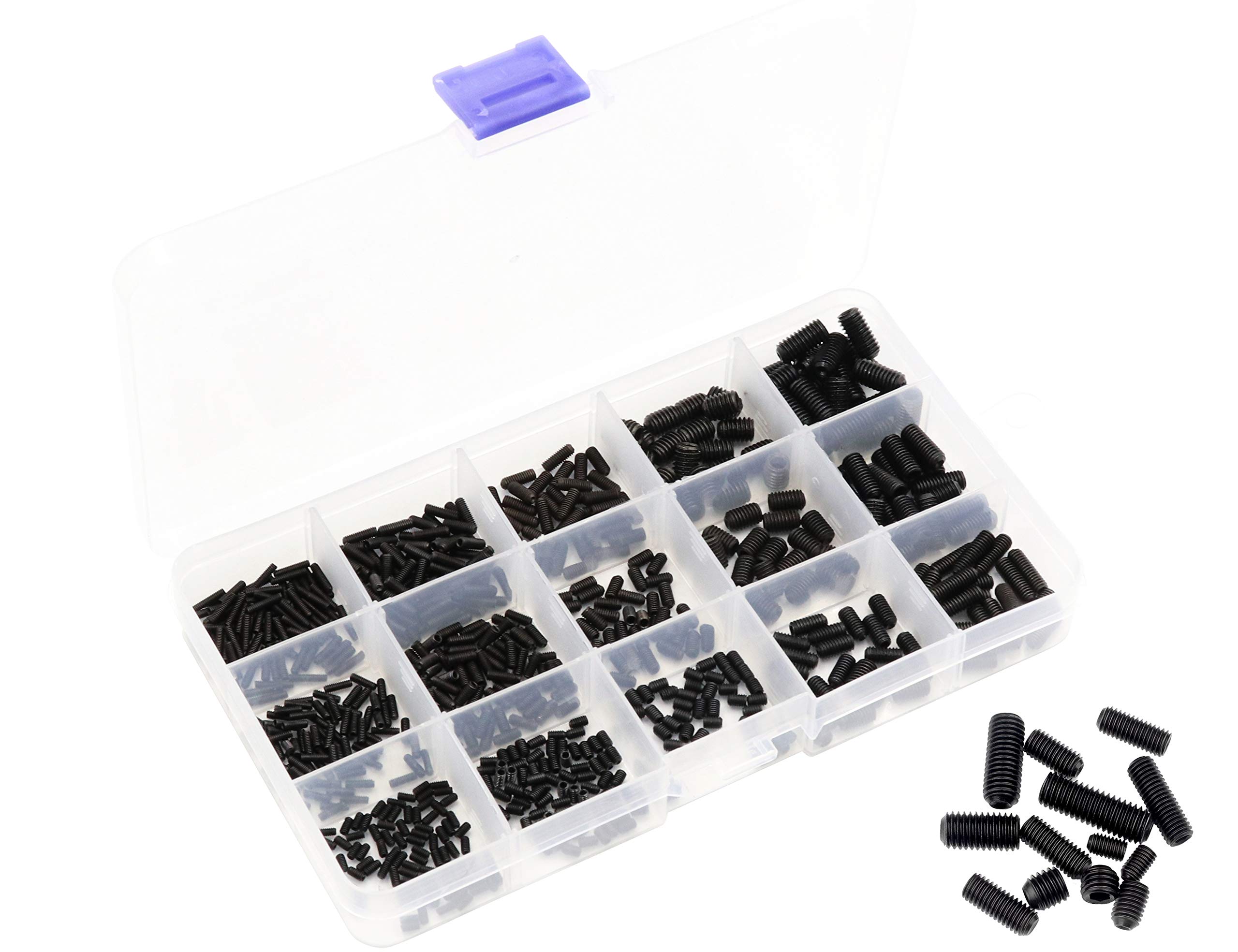 LBY 720pcs M2 M2.5 M3 M4 M5 M6 Internal Hex Drive Cup-Point Set Screws,Socket Head Cap Screws Grub Screws Assortment Kit 12 Sizes,Carbon Steel Black