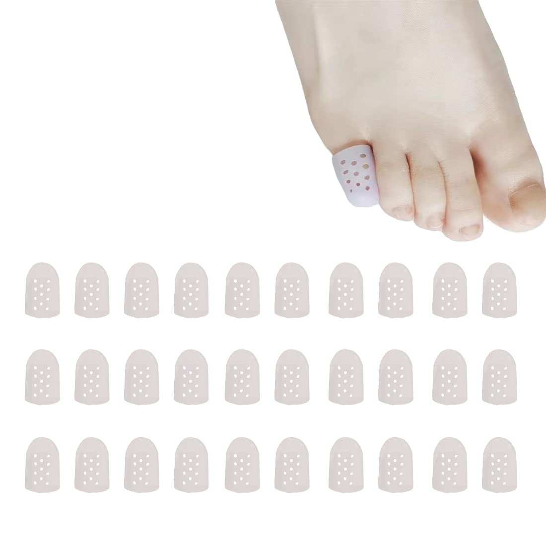 30 Pieces Breathable Gel Toe Caps for Little Toe, Toe Protector for Pinky Toe, Toe Covers with Holes, Protect Toe from Rubbing, Ingrown Toenails, Corns, Blisters and Other Painful Toe Problems