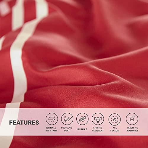 Comfort Spaces Full Comforter Sets with Sheets - Bed in a Bag 9 Pieces Teen Bedding Sets Full, Red and Grey Stripes Bedding Full, College Full Bed Set with 2 Side Pockets Bedroom Organizer