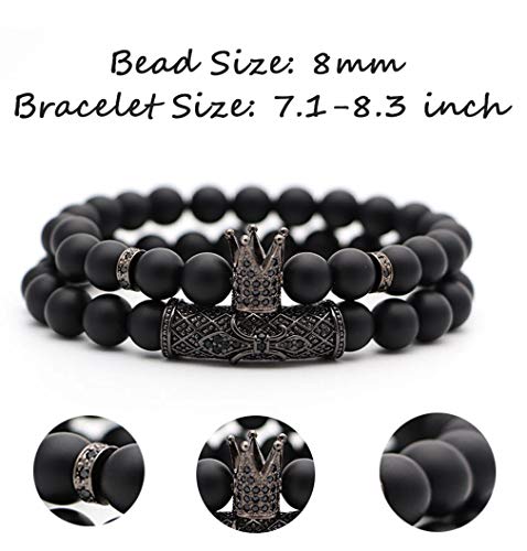 CARSHIER 4 PCS Bracelets for Men Women Friendship Lava Stone Crown Bead Bracelets 8MM Natural Essential Oil Diffuser Beads Bangles Gifts
