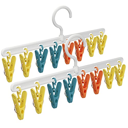 Baby Clothes Organizer Hangers with Clips, 360° Rotating Kids Pants Hangers, Space Saving, Vimiv Non-Slip Racks for Newborn Children Infant Toddler Towel Bib Sock Hangers w/16 Clips, 2 Pack Bulk