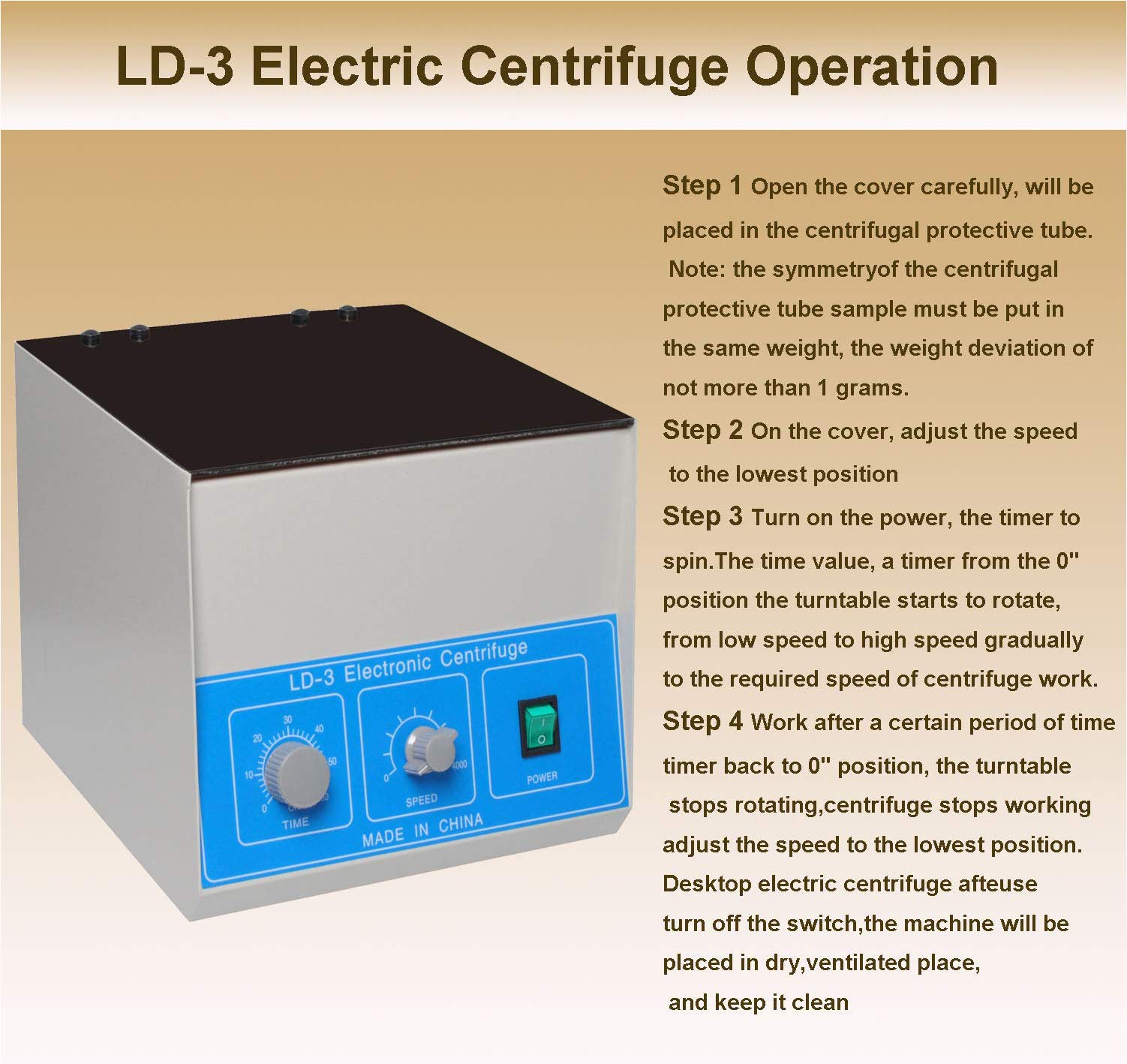 Podoy Electric Lab Benchtop Centrifuge Low-Speed 4000rpm 50ml 6 Tubes 0-60min Timer Speed Control Centrifuge Laboratory Machine Desktop 110V LD-3