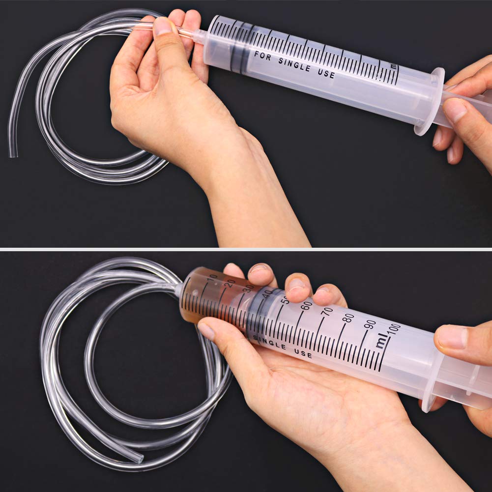 Shintop 100ml Syringe with 15G 1 Inch Blunt Tip Needles and Long Plastic Tubing for Glue Applicator, Experiments and Industrial Use (Pack of 3)