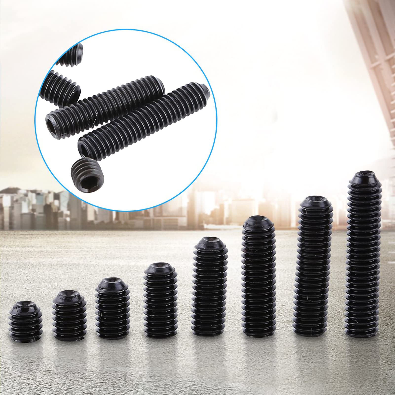Oumefar 200Pcs Screws Grade Carbon Steel M3 Black Cup Point Screw Assortment Steel Set Screw Hex Socket Set Screw Bolts Nut Bolt Assortment Used for Industry
