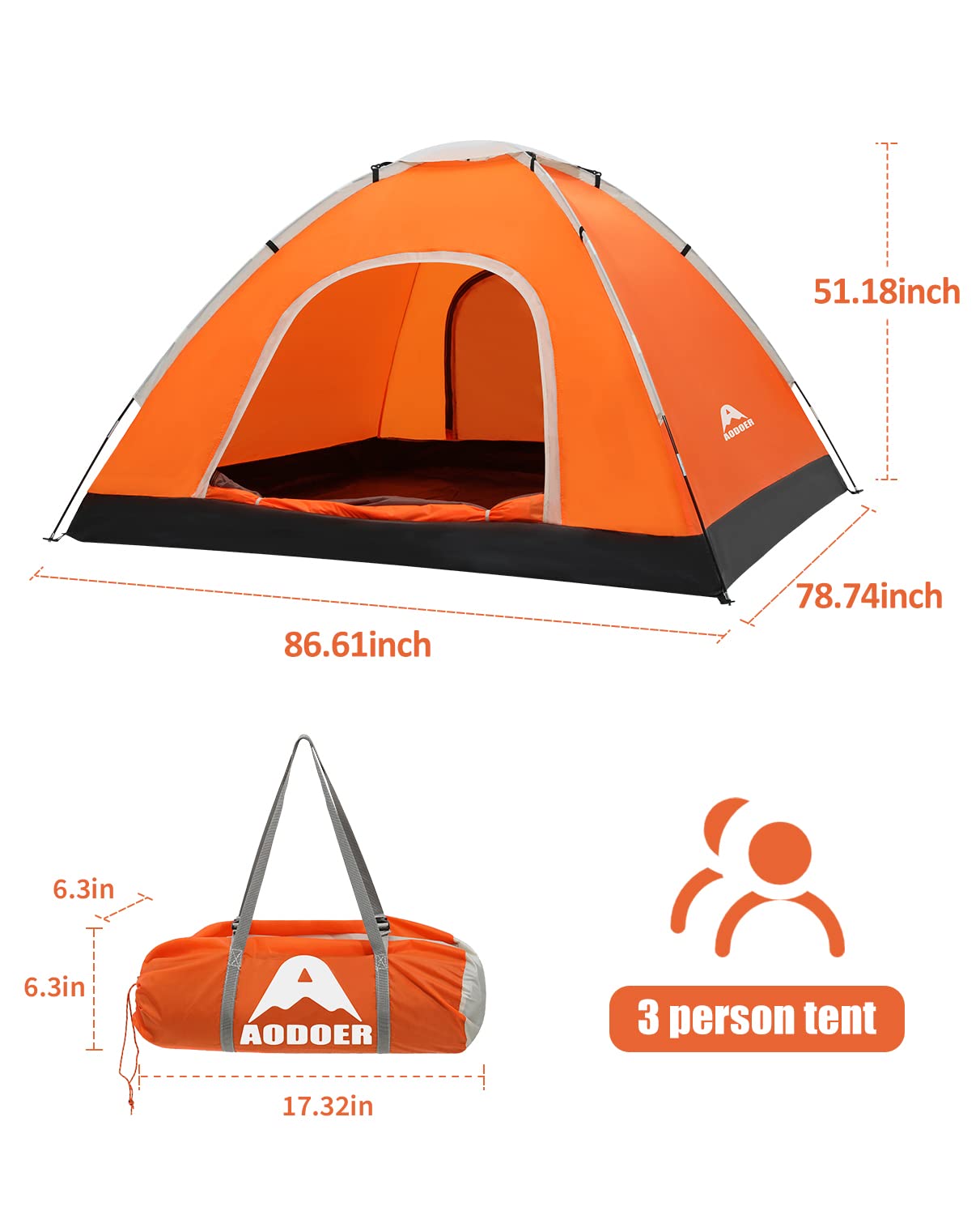 3 Person Camping Dome Tent - Family Waterproof Backpack Tents with Top Rainfly, Ultralight Easy Set Up for Camping, Backpacking, Hiking & Outdoor