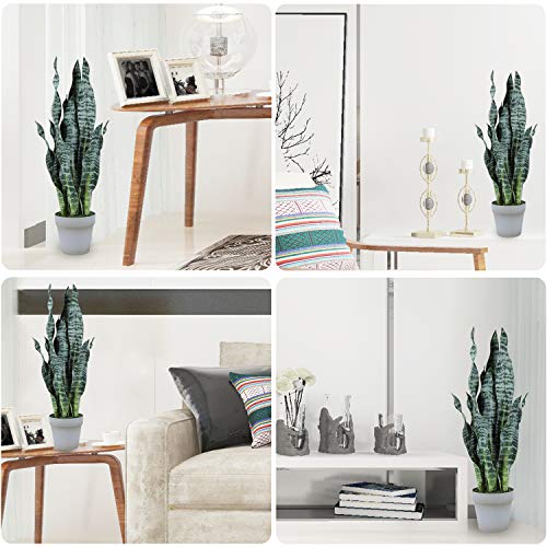 Artificial Snake Plant Faux Sansevieria 26 Inch for Indoor Outdoor Feaux Plants in Pot for Home Office Decoration Perfect Housewarming Gift