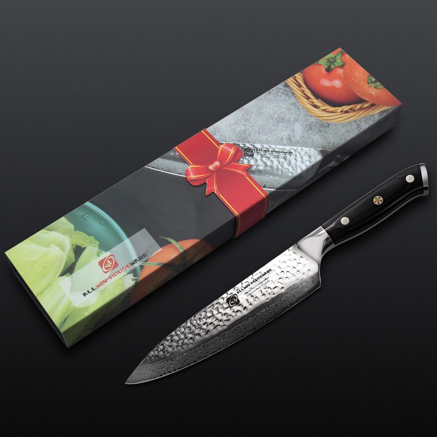 Premium 8 Inch Damascus Chef Knife, VG10 Super Steel 67 Layer High Carbon Stainless Steel Kitchen Knife with Full Tang Handle