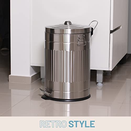 AWENN - Kitchen Garbage Trash Can with Lid and Pedal - Touchless Round Shape Waste Bin - Galvanized Iron Dustbin for Kitchen, Bathroom, Office and Outdoors (3.2 Gallon β 12 Liters)
