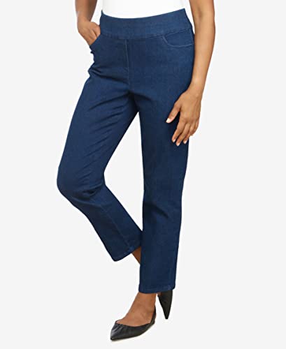 Alfred Dunner Womens Petite Super Stretch Mid-Rise Short Length Pant, Dark Denim, 6P