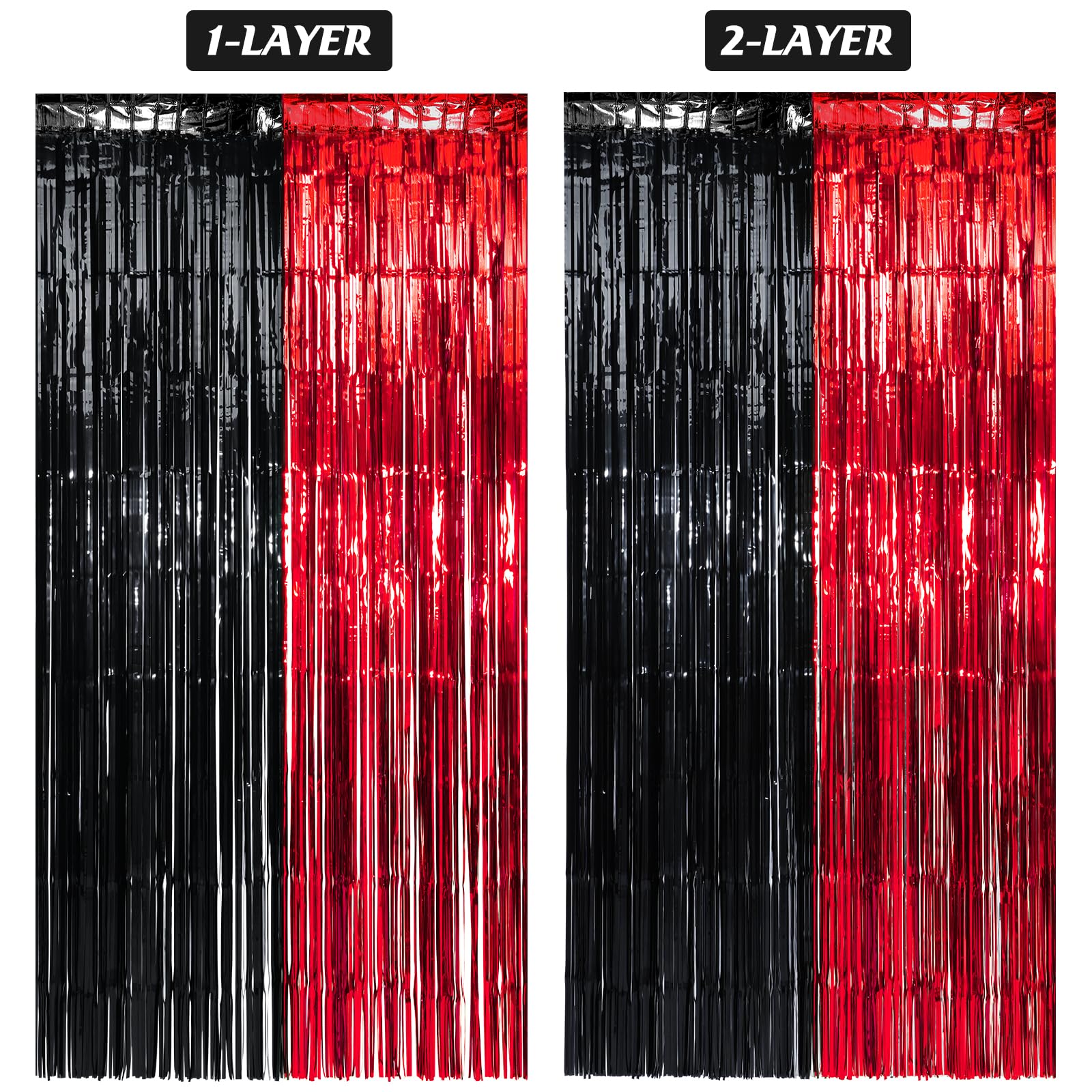 6 Pack 3.3Ft x 6.6Ft Graduation Foil Fringe Curtain Backdrop Decorations, Red Black Metallic Tinsel Foil Streamers Curtain Photo Booth Background for Graduation Prom Wedding Birthday Party Decorations