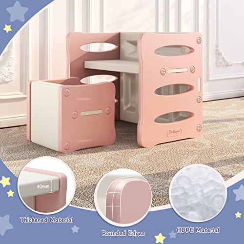 BanaSuper Kid's Table and 2 Chairs Set Plastic Activity Table for Toddlers Children Desk Ideal for Arts & Crafts Snack Time Homeschooling Homework Gift for Boy & Girl(Pink with 2 Chairs Set)