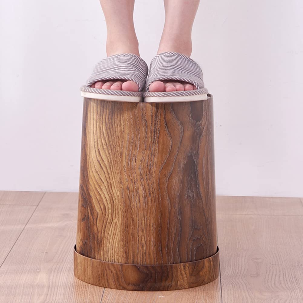 STACEY Retro Wood Grain Trash Can Household Living Room Kitchen Trash Can