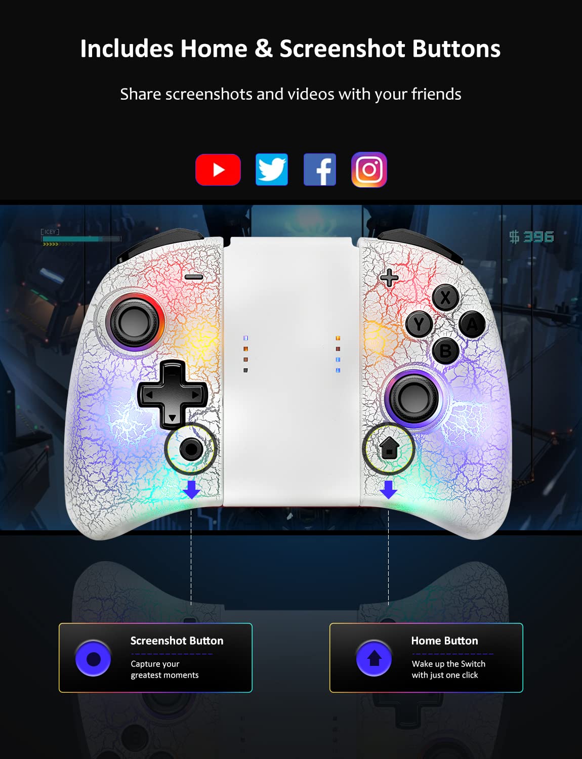 NexiGo Wireless Joypad Controller for Nintendo Switch/Switch OLED, Joypad Controller with Vibration, Turbo, Mapping and LED Light (Island Village)