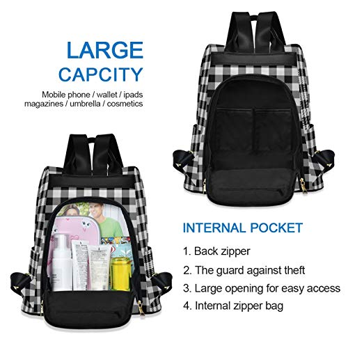 ALAZA Retro Black White Buffalo Plaid Backpack Purse for Women Anti Theft Fashion Back Pack Shoulder Bag
