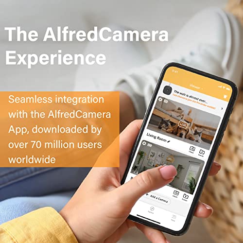 AlfredCamera Indoor Security Bullet Camera (White) - AlfredCam, Plug-in Baby Monitor/Pet Cam- 1080P, Night Vision, Wide-Angle View, Continuous Recording & Stick-On Mount - Works with Alfred Camera App