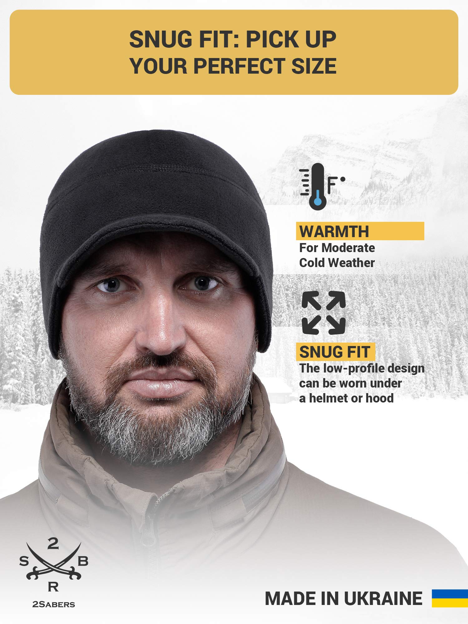 2SBR 2SABERS Fleece Winter Beanie with Visor - Men Women - Earflap Brim Skull Watch Cap Hat Black