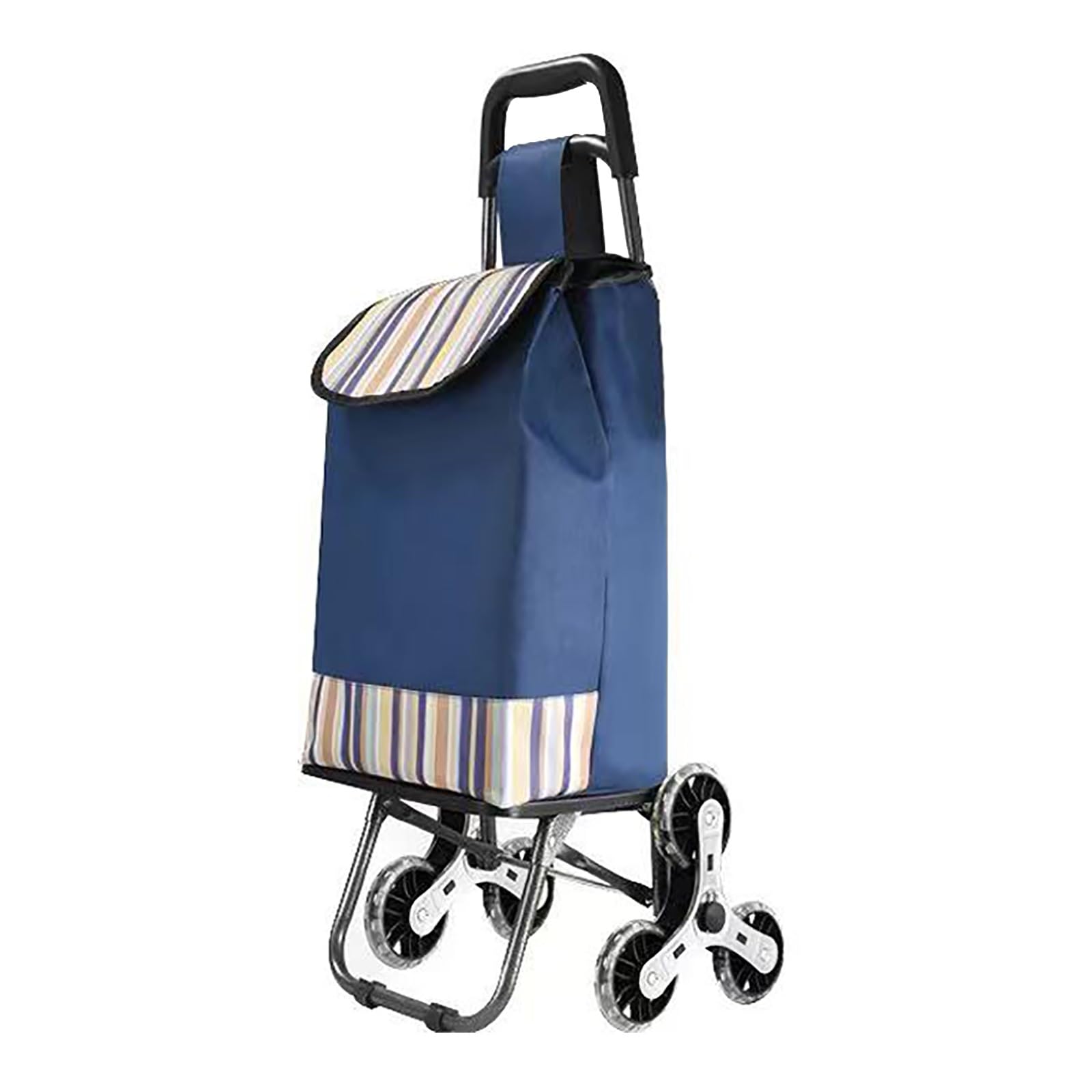 Hand Truck, Moving Cart With Wheels, Collapsible Grocery Cart,with Removable Bag And Rolling Personal Trolley,Standard (Color : Blue Strips)