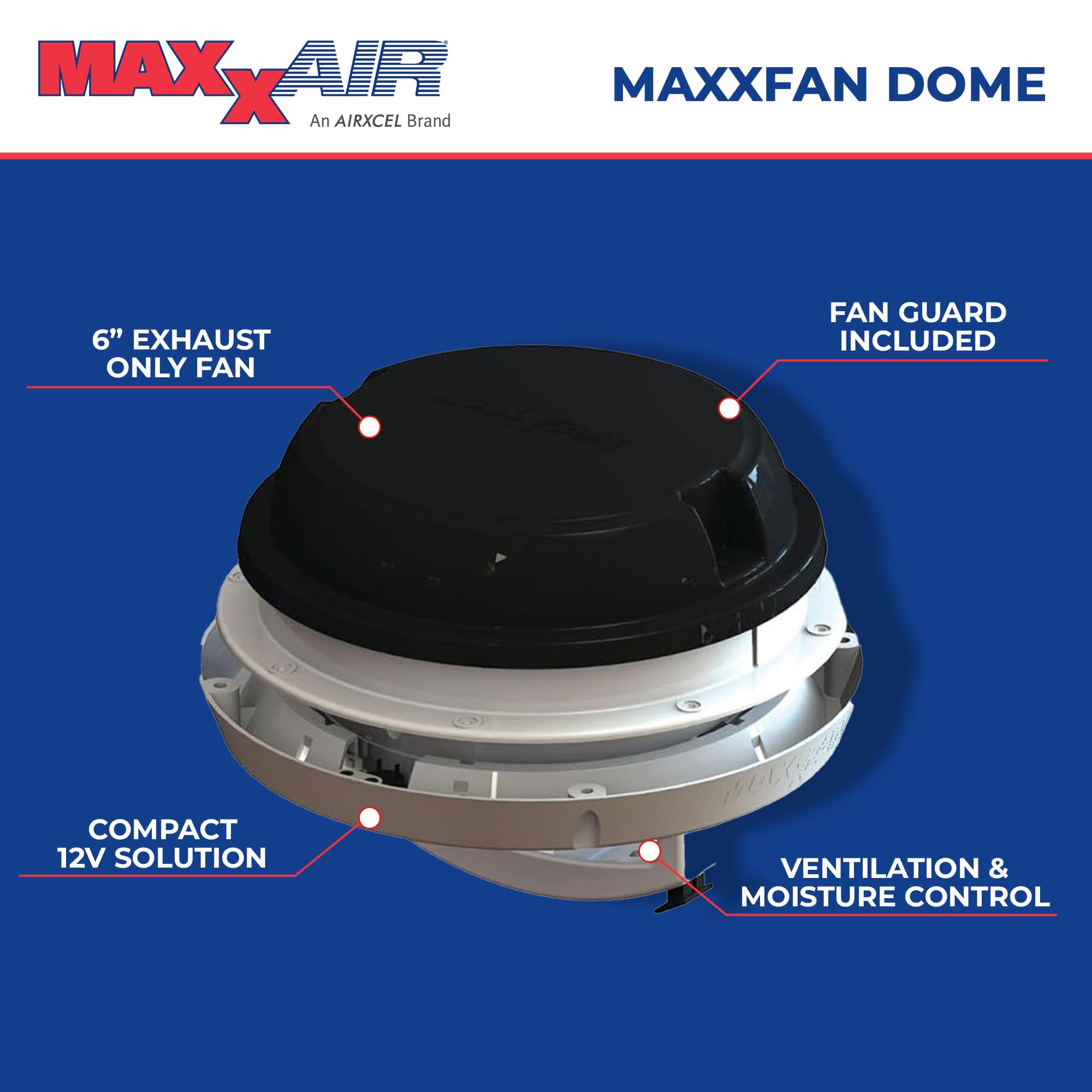 Maxx Air 00-03810B Fan Dome, 6" Fan, Black