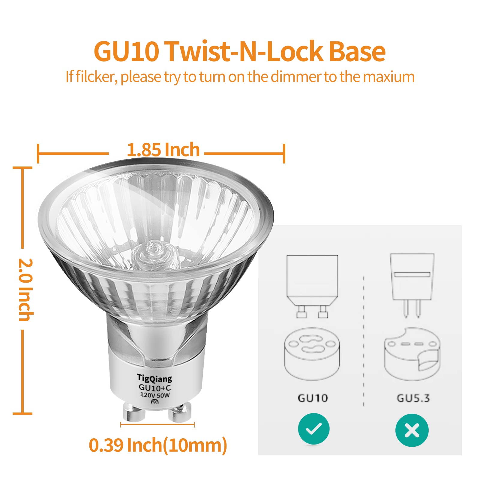 6 Pack 50W GU10 Halogen Light Bulb, MR16 GU10+C Halogen Bulbs, 3000 Hour Life Dimmable JDR-C Replace Light Bulb for Candle Warmer Lamp, Track Light, Recessed Light, Range Hood, 2900K, 2500Lm, 100+ CRI