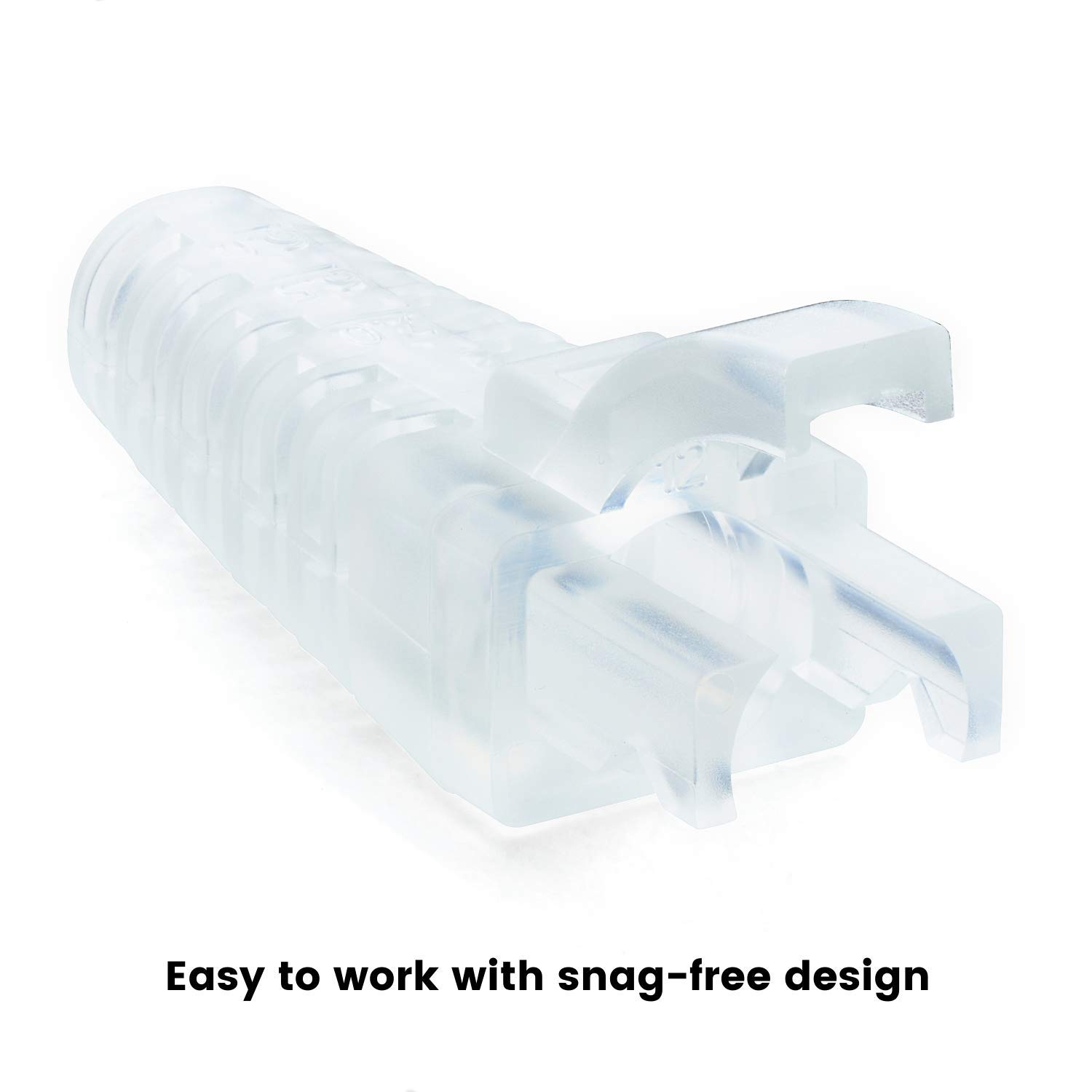 trueCABLE RJ45 Strain Relief Boots, Large 5.5 to 7.0mm Cut-to-Fit PVC Plug Cover, Transparent, 100 Pieces