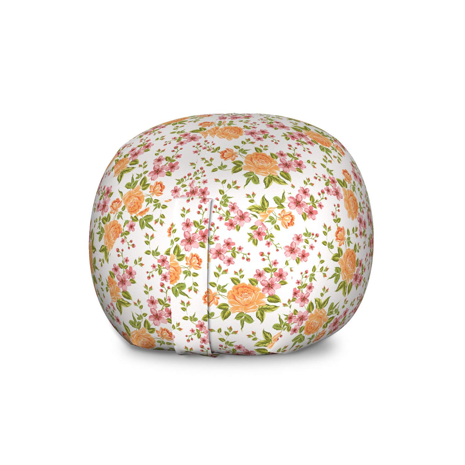 Ambesonne Flower Storage Toy Bag Chair, Vibrant Color Peony Pattern Poppy Love Wedding Celebrations Theme Print, Stuffed Animal Organizer Washable Bag, Large Size, Pale Orange Green Rose