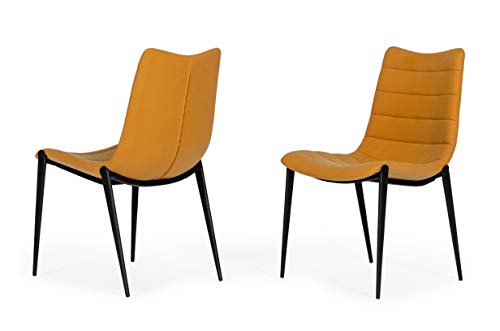 Limari Home Medard Collection Industrial Style Eco-Leather Upholstered Dining Chair with Black Powder Coated Iron Legs (Set of 2), Tan