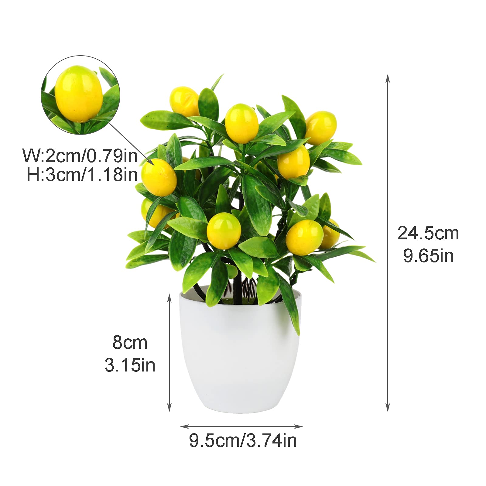 Comanlai 9.65 inch Artificial Mini Potted Plants, Artificial Fruit Lemon Tree Bonsai Fake Greenery White Plastic Pot, Potted Plants Kumquat for Home Table Desk Office Balcony Garden Decor
