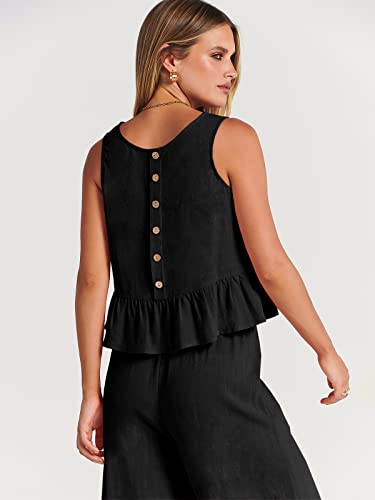ANRABESS Two Piece Outfits for Women Summer Vacation Sleeveless Linen Crop Tank Top Casual Matching Lounge Sets Comfy Tracksuits Long Pants Jumpsuits 2023 Cute Going Out Clothes 817heise-M