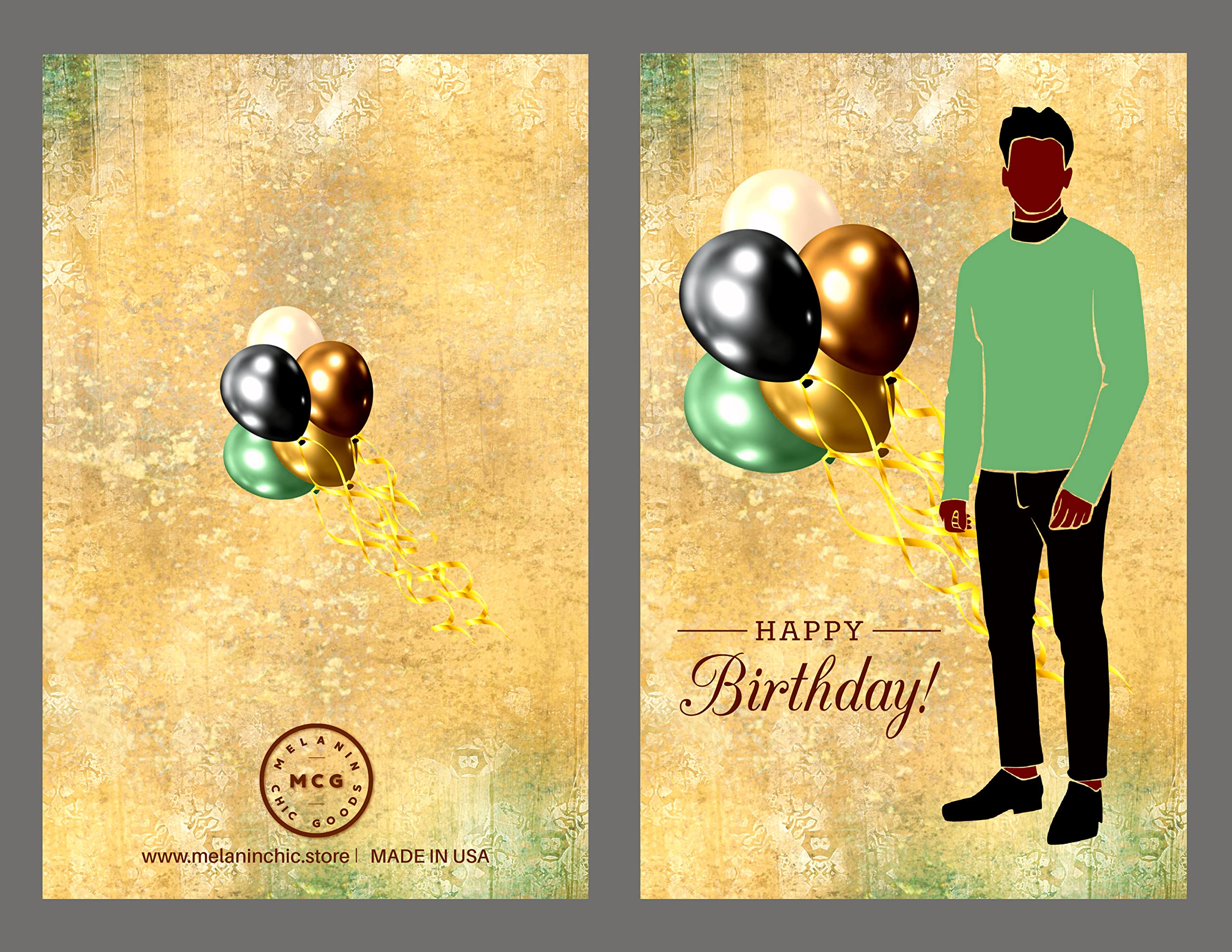 6 Pack African American Birthday Greeting Cards, Masculine Birthday Card, Black Men King Happy Birthday card for Husband
