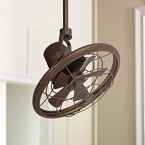 Casa Vieja 18" Big Sky Modern Industrial Indoor Outdoor Ceiling Fan Oil Rubbed Bronze Brown Cage Head Adjustable Damp Rated for Patio Exterior House Home Porch Gazebo Garage Barn