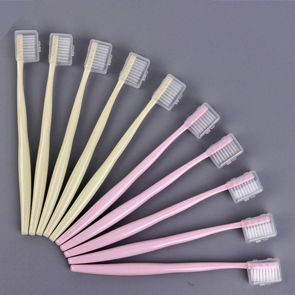 Healifty Long Handle Toothbrush 20pcs Ultra Soft Toothbrushes with Head Cover Manual Small Head Toothbrushes for Home Travel Hotel (Green Pink) Extra Soft Toothbrush