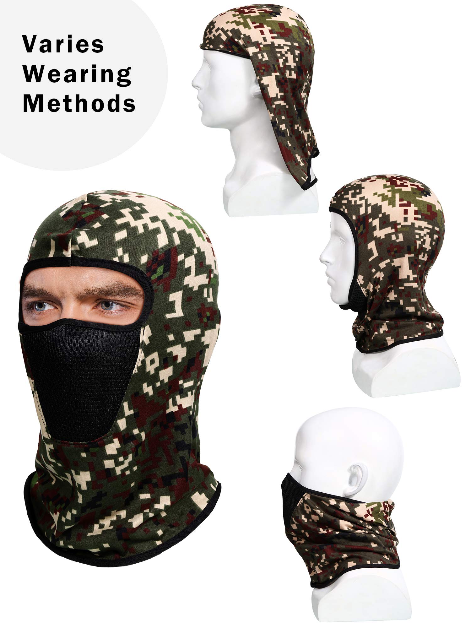 3 Pieces Balaclava Face Mask Motorcycle Ski Mask Scarf Windproof Camouflage Fishing Hat Face Cover for Sun Protection