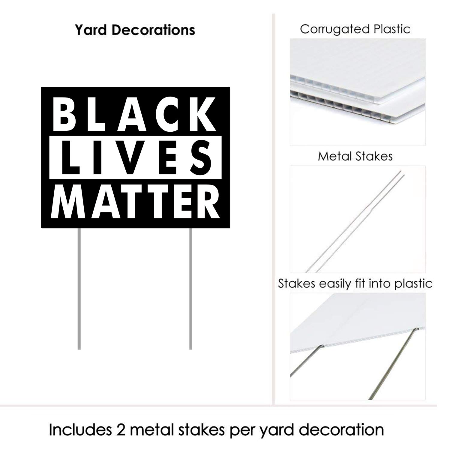 BannerBuzz Black Lives Matter I Can't Breathe Yard Sign with Metal Stakes, Non-Reflective UV Print Corrugated Plastic Sheets for Indoor & Outdoor Garden Signs (24" W X 18" H, Double Sided Print)