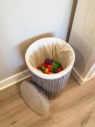 Inspire Me! Home Décor Lydia Round, Pleated Pewter Grey Soft Velvet Removable Washable Bag, 14 Dia x 24 in, Gorgeous and Classy Laundry or Storage Hamper