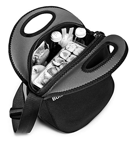BUILT Spicy Relish Tote Neoprene Lunch Bag with Adjustable Crossbody Strap Black LB12-BLK