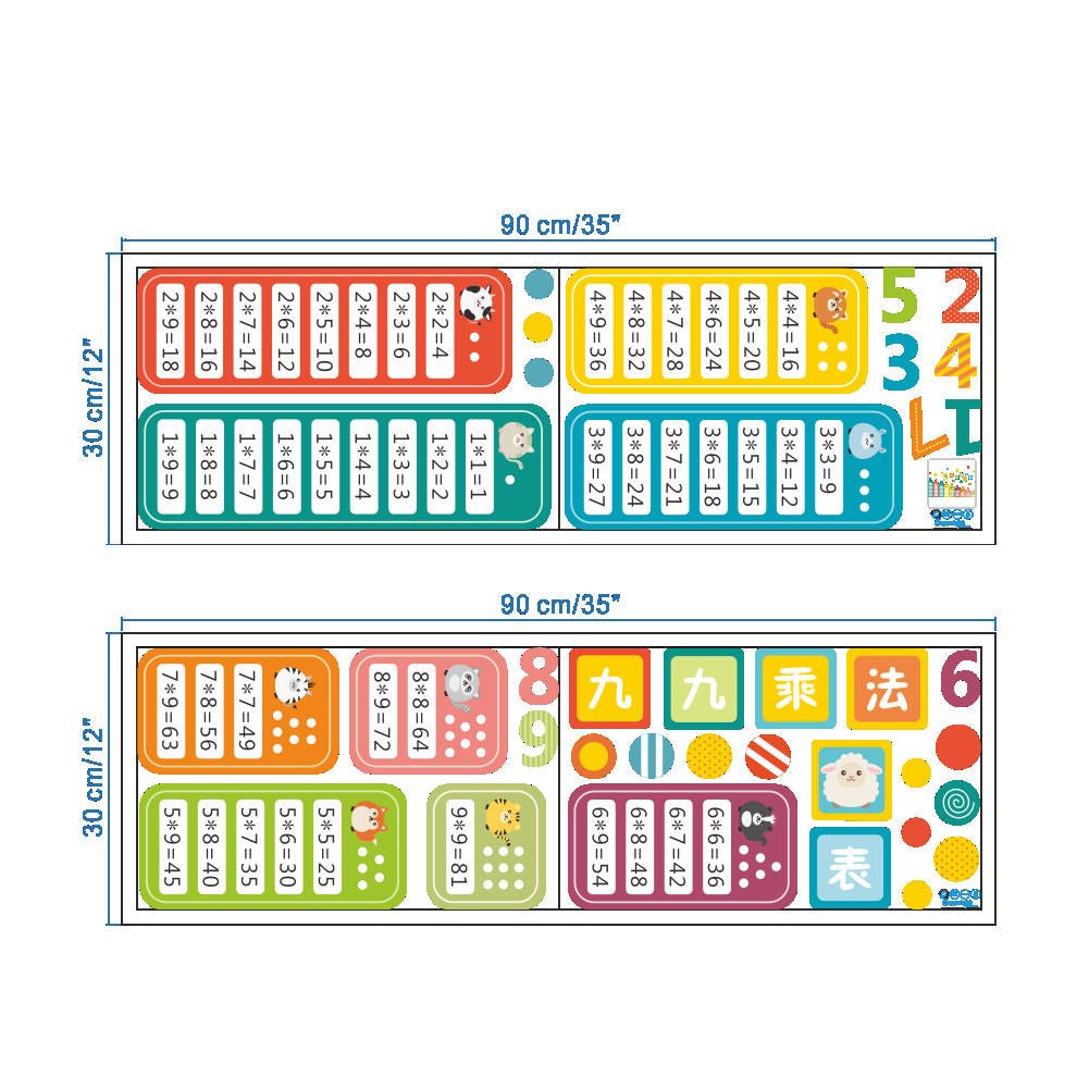 BIBITIME Chinese Math Wall Stickers Cartoon Animal Education Multiplication Table Digital Number Decal Window Sticker for Nursery Classroom Kids Room Decor Art Mural