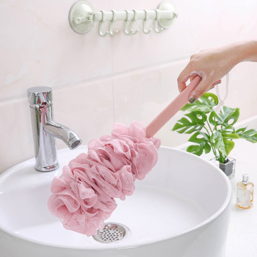 Shower Loofah with Handle for Skin Exfoliating,Shower Brush for Cleaning Body for Men and Women (Blue/Pink)