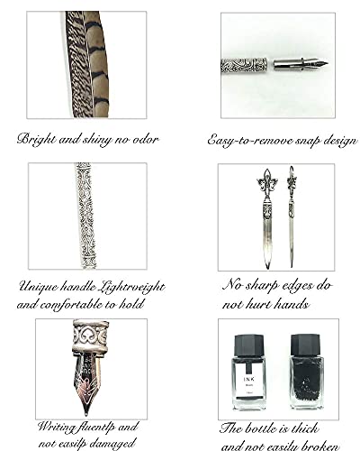 SCHOWE Antique Two-Color Feather Pen Quill Pen Dip Pen With Envelope Writing Paper Calligraphy Pen and Ink Set(pheasant)
